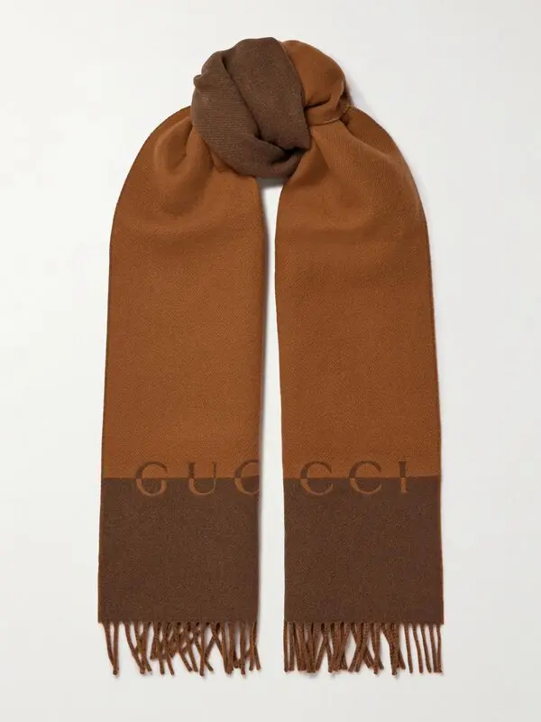 Gucci Fringed Wool And Cashmere-blend Scarf - Brown