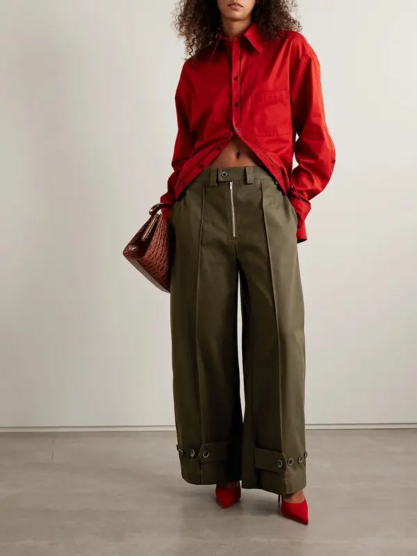 Christopher John Rogers Cotton-twill Wide-leg Pants - Brown