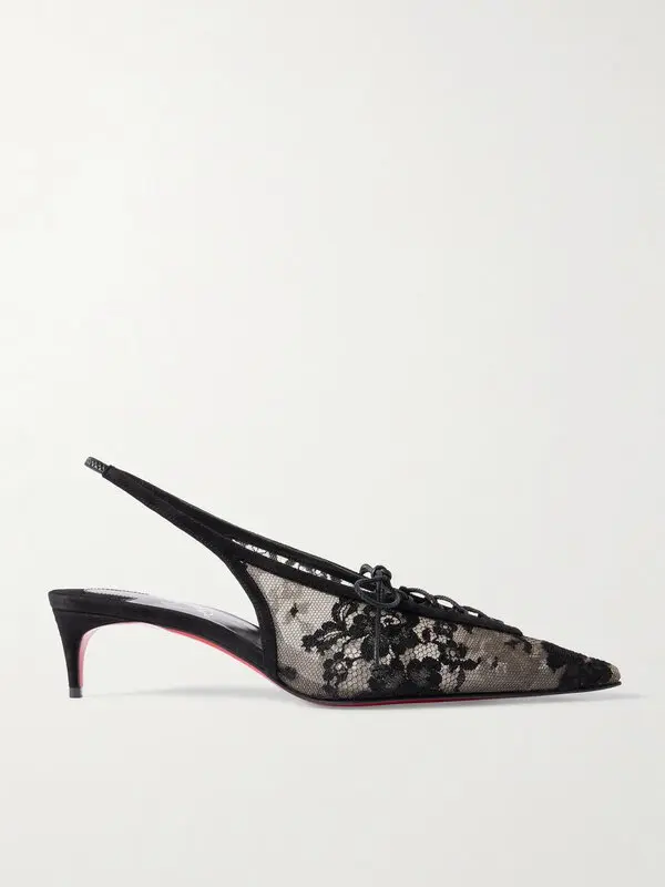 CHRISTIAN LOUBOUTIN Km 45 Lace Slingback Pumps - Black