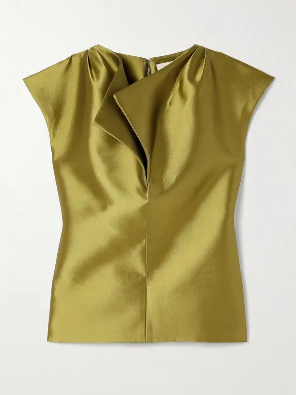 Christopher John Rogers Peel Draped Silk And Wool-blend Satin Top