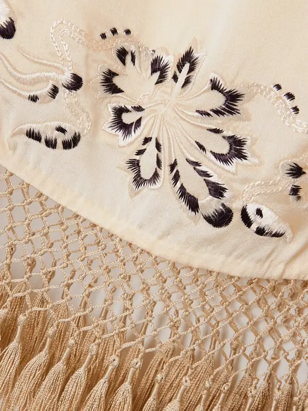 BODE Phantasm Fringed Embroidered Silk-satin Camisole - Neutrals