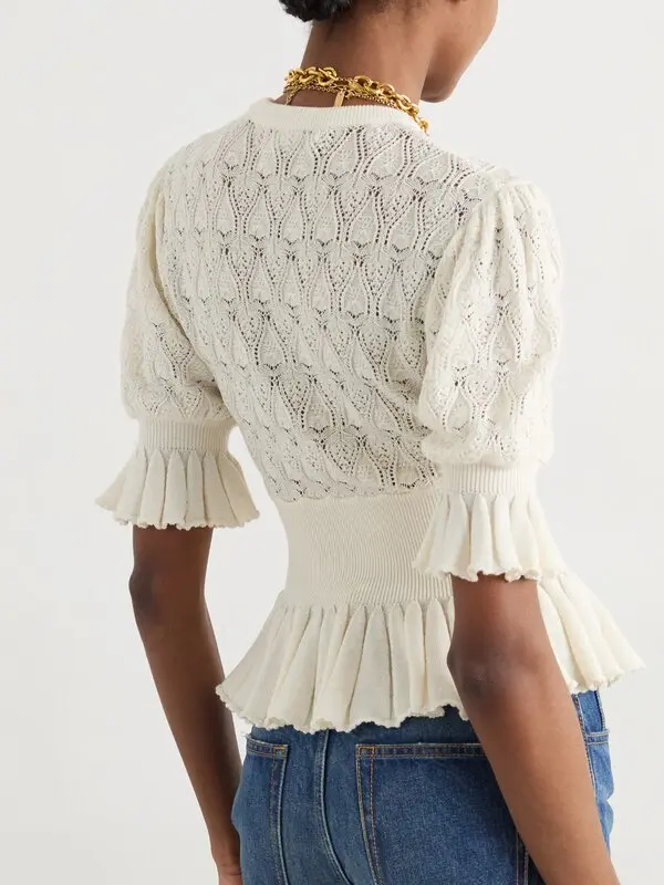 Chloé Pointelle-knit Wool-blend Peplum Sweater