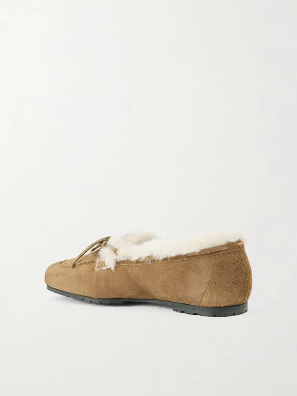 AeydĒ Jasper Bow-detailed Shearling-lined Suede Loafers - Tan