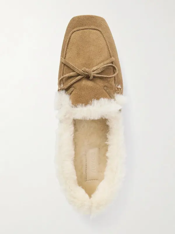 AeydĒ Jasper Bow-detailed Shearling-lined Suede Loafers - Tan