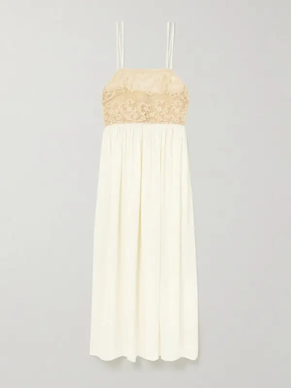 BODE Trousseau Lace And Silk-jacquard Maxi Dress - Neutrals