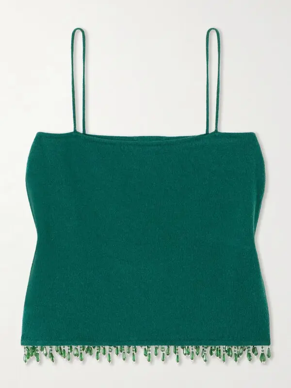 BODE Fringed Bead-embellished Wool And Cashmere-blend Tank - Green