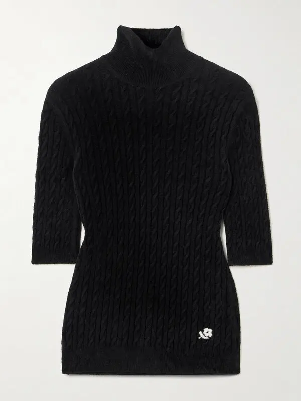 Bernadette Noa Embroidered Cable-knit Chenille Turtleneck Sweater - Black