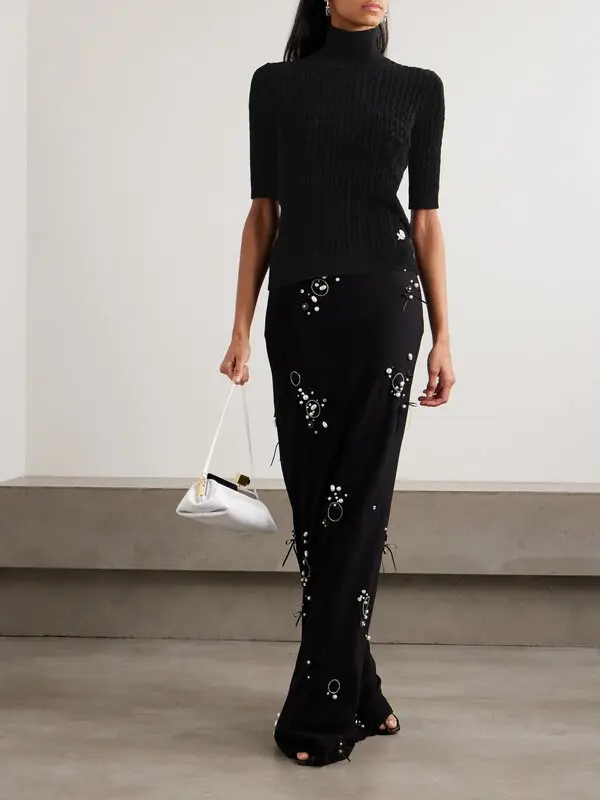 Bernadette Noa Embroidered Cable-knit Chenille Turtleneck Sweater - Black