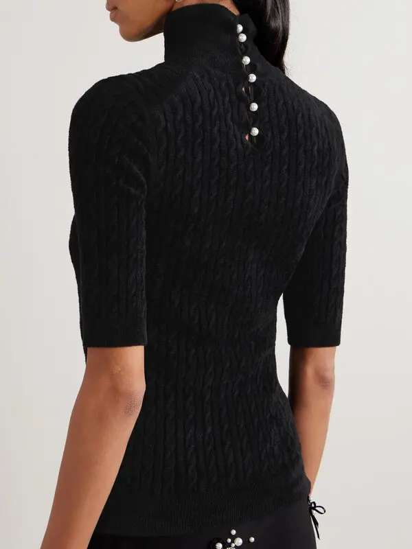 Bernadette Noa Embroidered Cable-knit Chenille Turtleneck Sweater - Black
