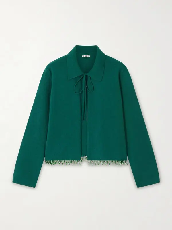 BODE Embellished Wool And Cashmere-blend Cardigan - Green
