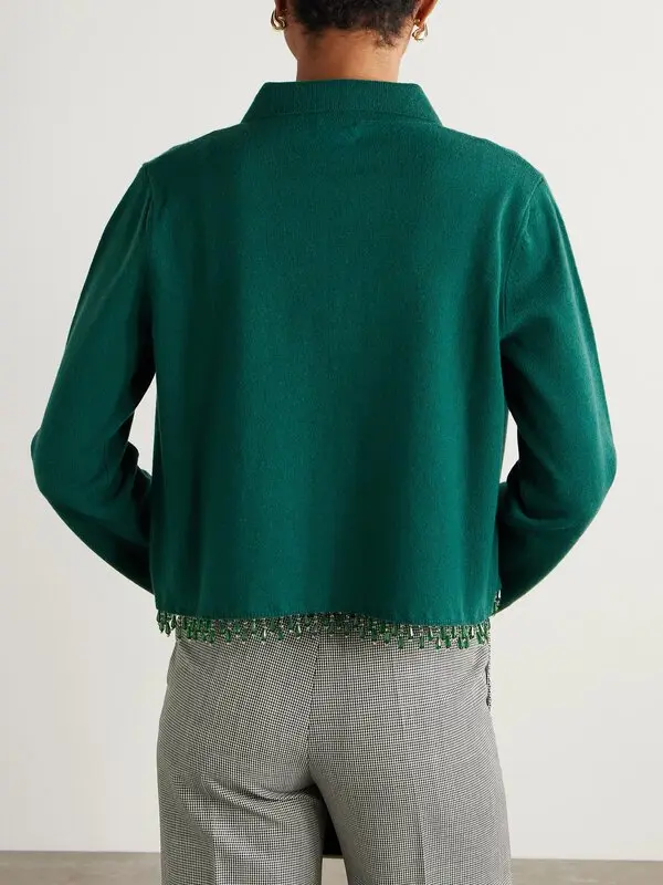 BODE Embellished Wool And Cashmere-blend Cardigan - Green