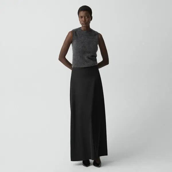 Theory A-line Maxi Skirt In Double Satin - Black