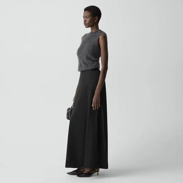 Theory A-line Maxi Skirt In Double Satin - Black