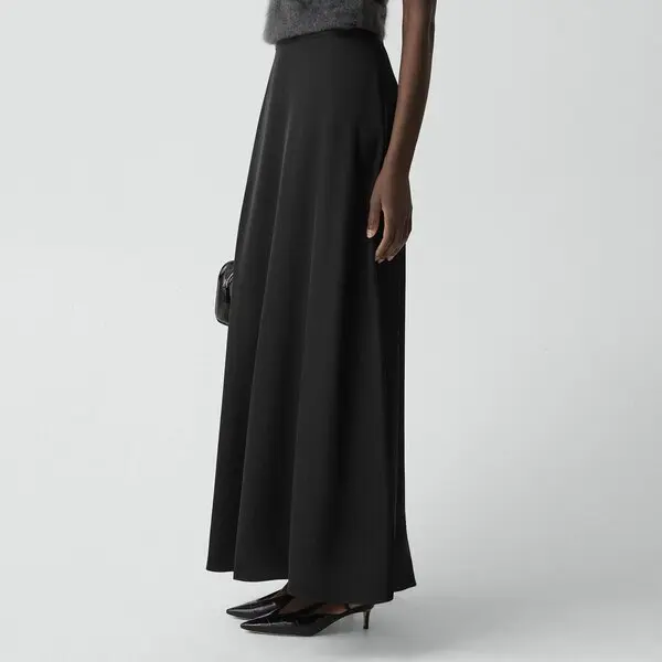 Theory A-line Maxi Skirt In Double Satin - Black