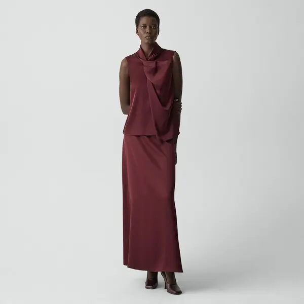 Theory A-line Maxi Skirt In Double Satin - Dark Wine