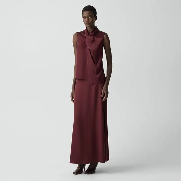 Theory A-line Maxi Skirt In Double Satin - Dark Wine