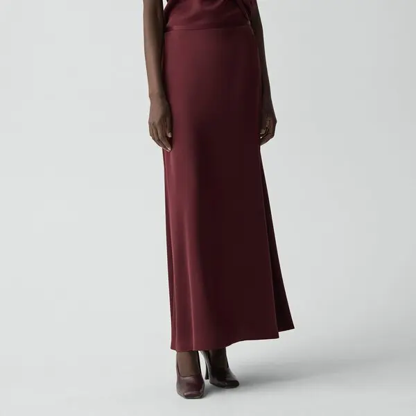 Theory A-line Maxi Skirt In Double Satin - Dark Wine