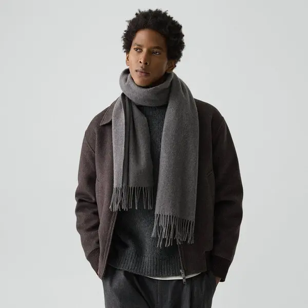 Theory Scarf In Plush Cashmere - Grey Melange