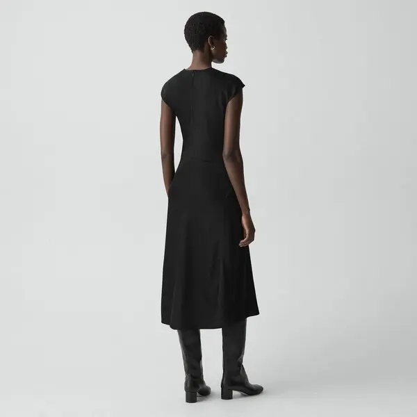 Theory Satin Twist Bodice Midi Dress - Black