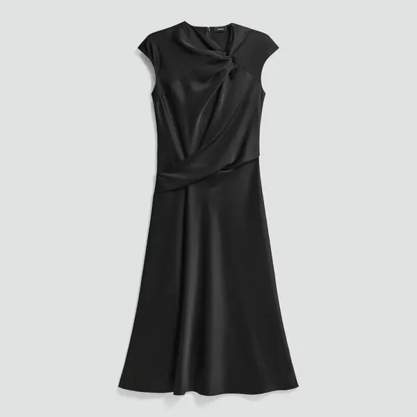 Theory Satin Twist Bodice Midi Dress - Black