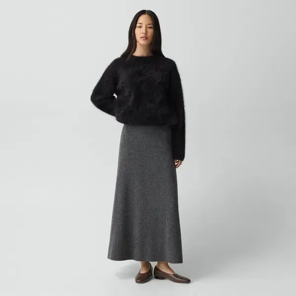 Theory Knit Pull-on Astor Wool Skirt - Charcoal