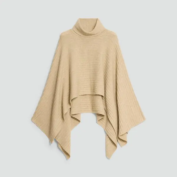 Theory Ribbed Astor Wool Poncho - Beige