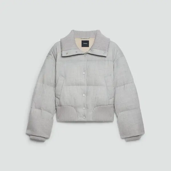 Theory Collared Puffer Jacket In Stretch Flannel