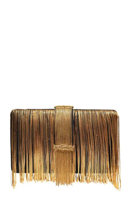 SIMITRI Fringed Clutch With Metal Chain - Black/ Gold
