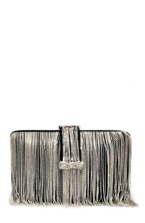 SIMITRI Fringed Clutch With Metal Chain - Black/silver