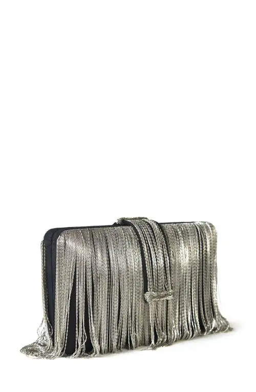 SIMITRI Fringed Clutch With Metal Chain - Black/silver
