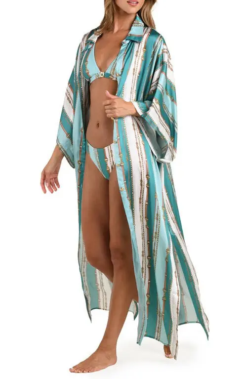 L'Agence Wrena Belt Stripe Satin Maxi Shirtdress