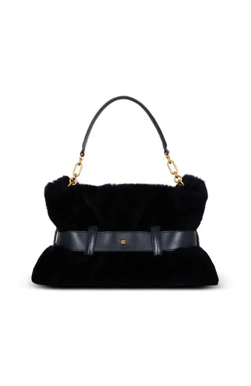 Balmain Medium Anthem Bag In Shearling - Navy