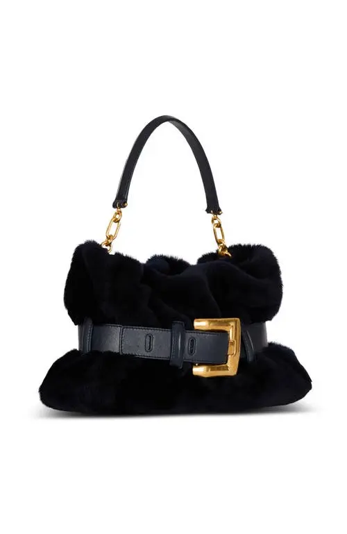 Balmain Medium Anthem Bag In Shearling - Navy
