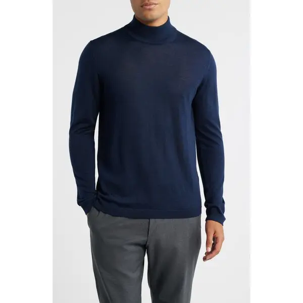 JACK VICTOR Mock Neck Wool And Silk Sweater - Navy
