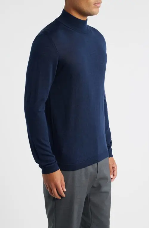 JACK VICTOR Mock Neck Wool And Silk Sweater - Navy
