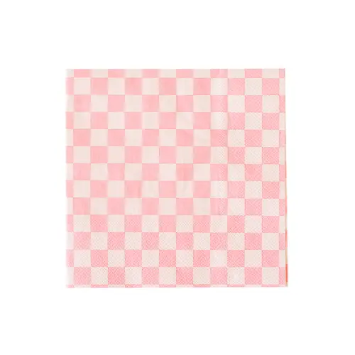 JOLLITY & CO Checkered Cocktail Napkins - Tickle Me Pink