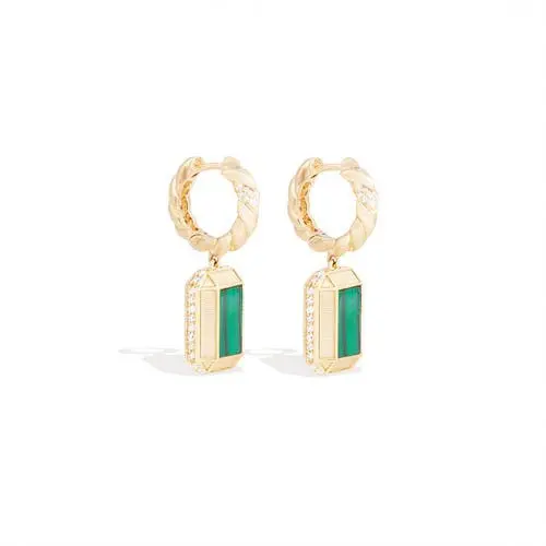 CAMPBELL + CHARLOTTE Spark Emerald Cut Drop Huggie Earrings - Malachite & Diamond-gold