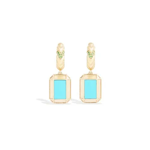 CAMPBELL + CHARLOTTE Spark Emerald Cut Drop Huggie Earrings - Turquoise & Emerald-gold