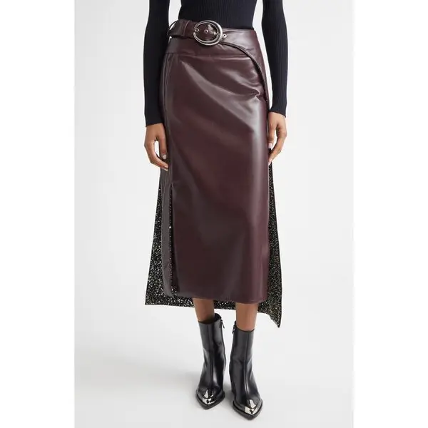 Rabanne Faux Leather Beaded Layered Skirt - Brown Plum