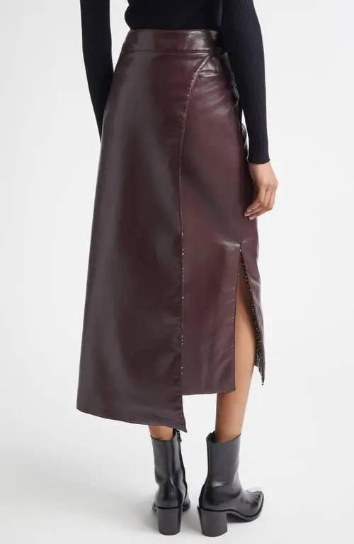 Rabanne Faux Leather Beaded Layered Skirt - Brown Plum