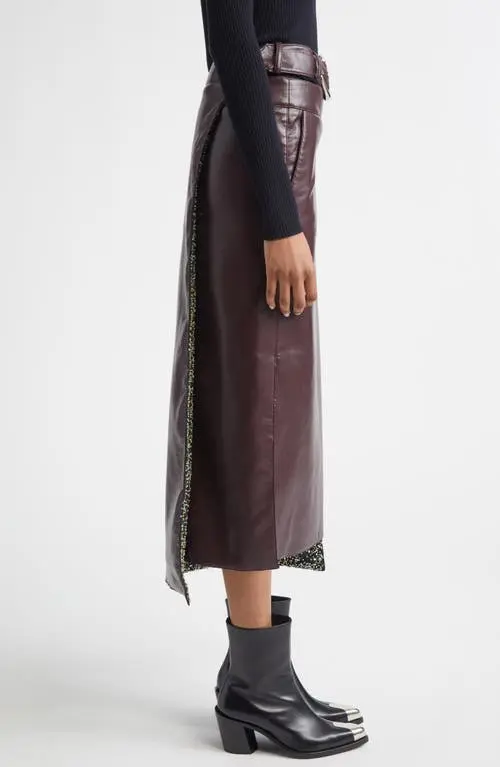 Rabanne Faux Leather Beaded Layered Skirt - Brown Plum