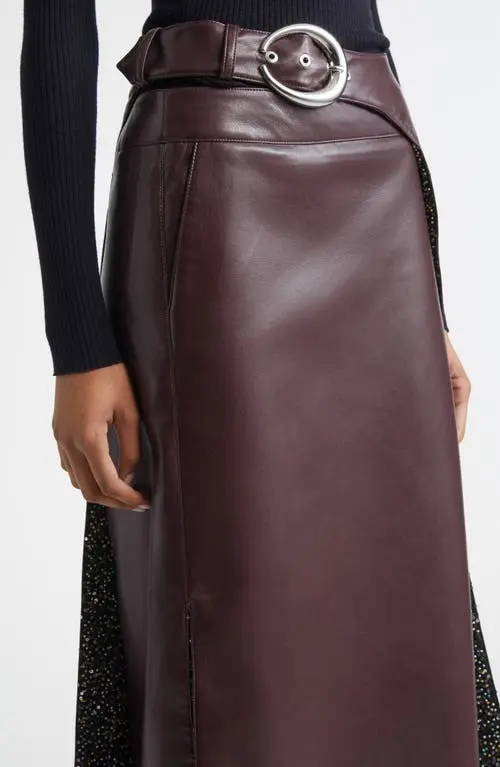 Rabanne Faux Leather Beaded Layered Skirt - Brown Plum