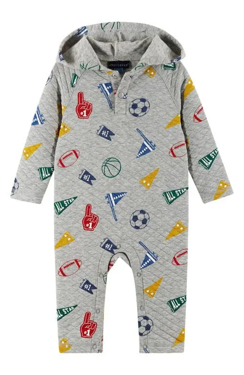 Andy & Evan Sport Print Quilted Hooded Romper