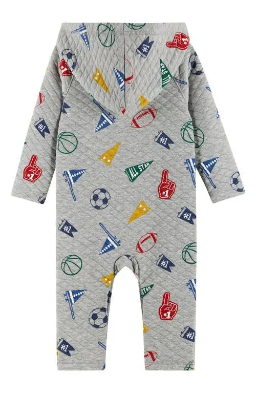 Andy & Evan Sport Print Quilted Hooded Romper