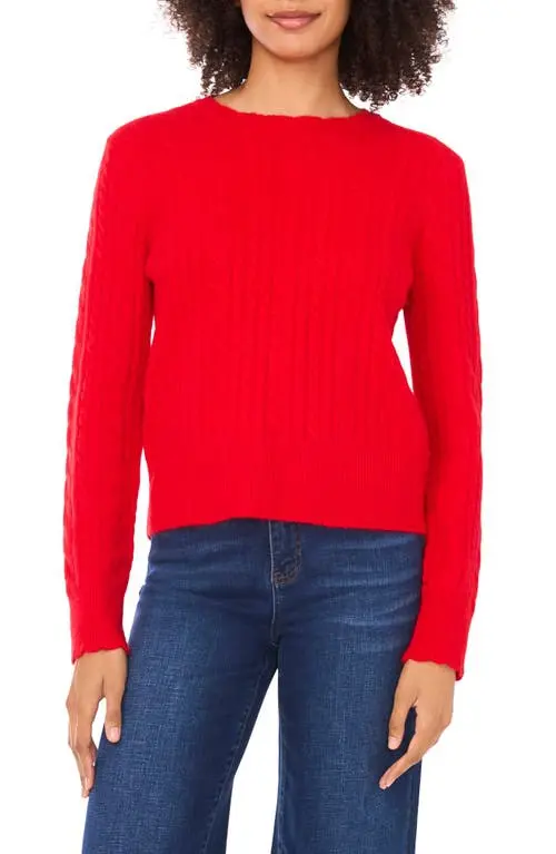 CECE DUPRAZ Cable Stitch Crewneck Sweater - Bright Cherry