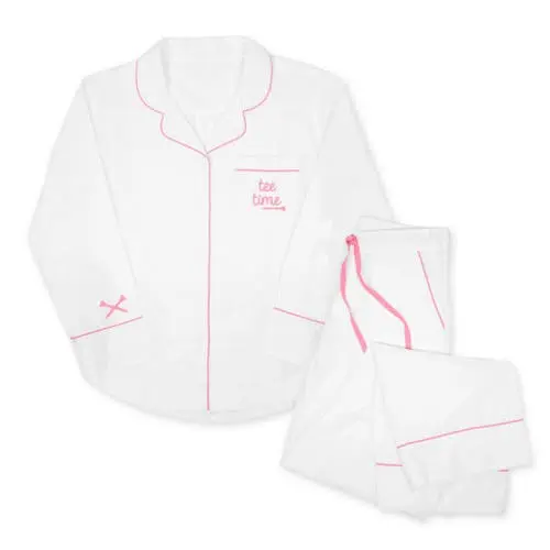 AME & LULU Long Pajama Set - White And Pink Tee Time