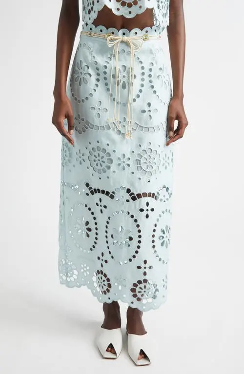 Zimmermann Awaken Broderie Anglaise Linen Midi Skirt