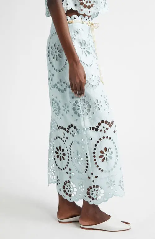 Zimmermann Awaken Broderie Anglaise Linen Midi Skirt