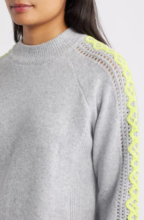 CITY BLUES Embroidered Sleeve Mock Neck Sweater
