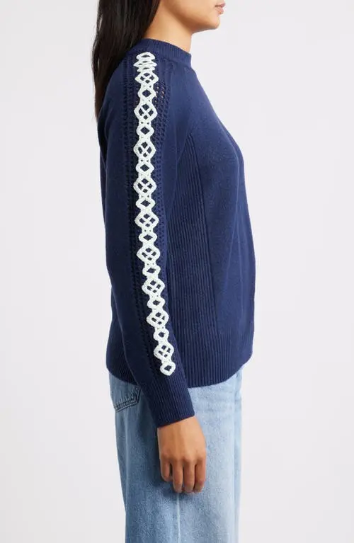 CITY BLUES Embroidered Sleeve Mock Neck Sweater